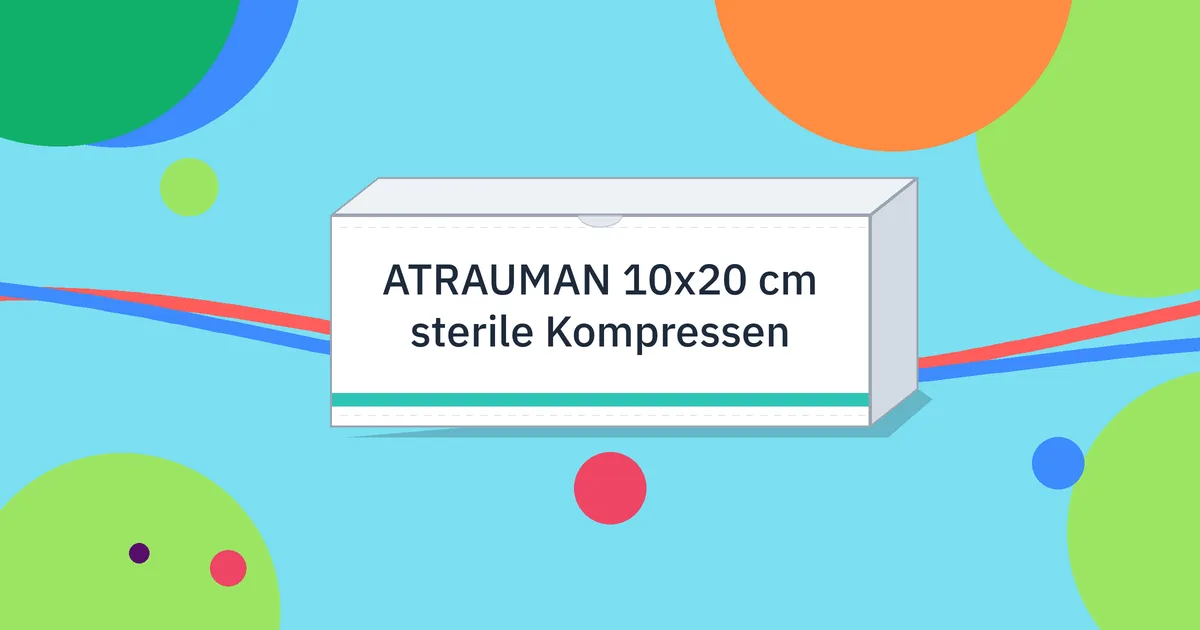 Symbolbild: Packung mit der Aufschrift ATRAUMAN 10x20 cm sterile Kompressen (PZN 20610574) – Verfügbarkeit und Bezug in Apotheken in Frankfurt am Main