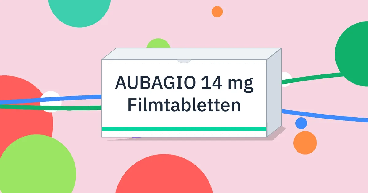 Symbolbild: Packung mit der Aufschrift AUBAGIO 14 mg Filmtabletten (PZN 10385521) – Verfügbarkeit und Bezug in Apotheken in Frankfurt am Main