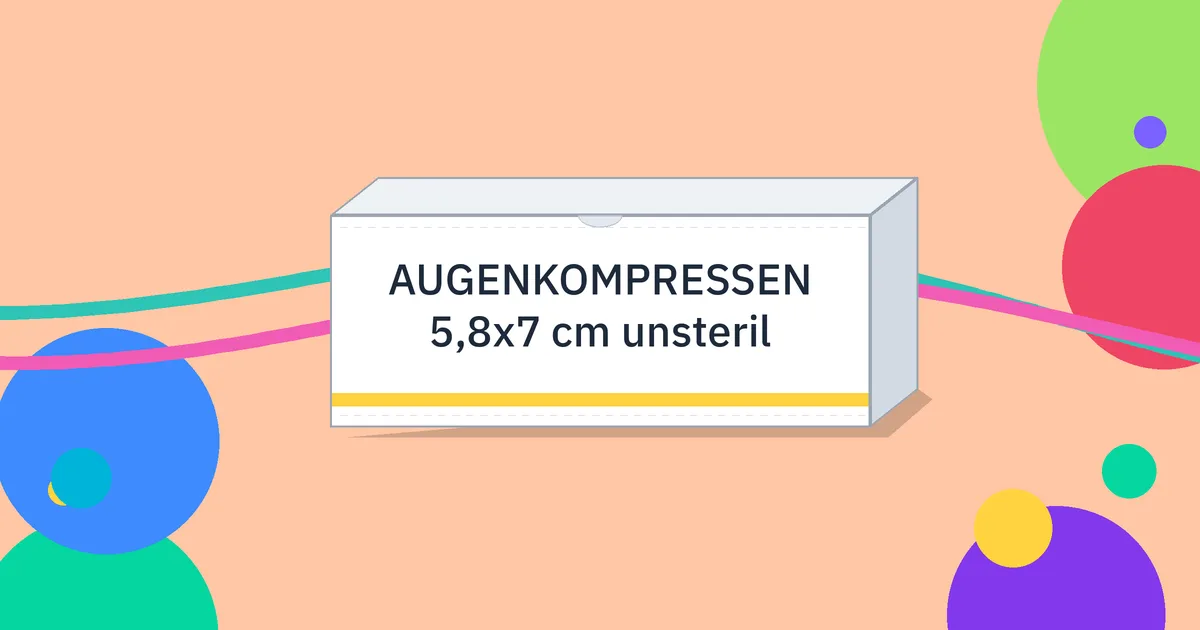 Symbolbild: Packung mit der Aufschrift AUGENKOMPRESSEN 5,8x7 cm unsteril (PZN 04050064) – Verfügbarkeit und Bezug in Apotheken in Frankfurt am Main