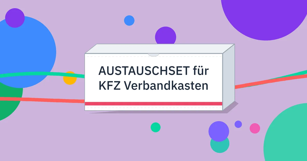Symbolbild: Packung mit der Aufschrift AUSTAUSCHSET für KFZ Verbandkasten (PZN 04760653) – Verfügbarkeit und Bezug in Apotheken in Frankfurt am Main