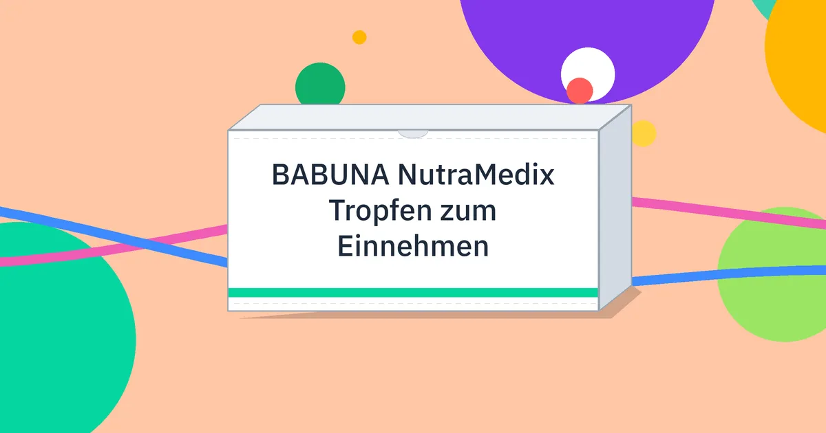 Symbolbild: Packung mit der Aufschrift BABUNA NutraMedix Tropfen zum Einnehmen (PZN 18039936) – Verfügbarkeit und Bezug in Apotheken in Frankfurt am Main