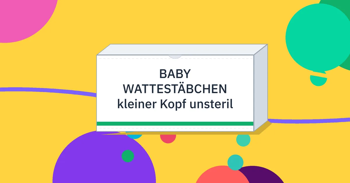 Symbolbild: Packung mit der Aufschrift BABY WATTESTÄBCHEN kleiner Kopf unsteril (PZN 13846402) – Verfügbarkeit und Bezug in Apotheken in Frankfurt am Main