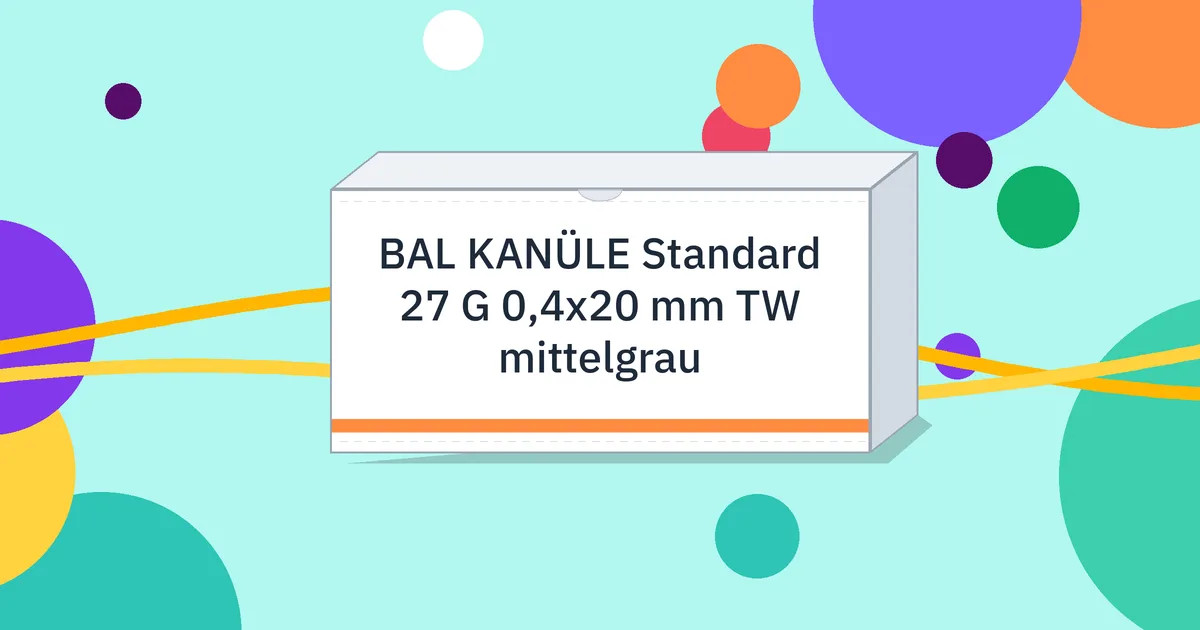 Symbolbild: Packung mit der Aufschrift BAL KANÜLE Standard 27 G 0,4x20 mm TW mittelgrau (PZN 19124294) – Verfügbarkeit und Bezug in Apotheken in Frankfurt am Main