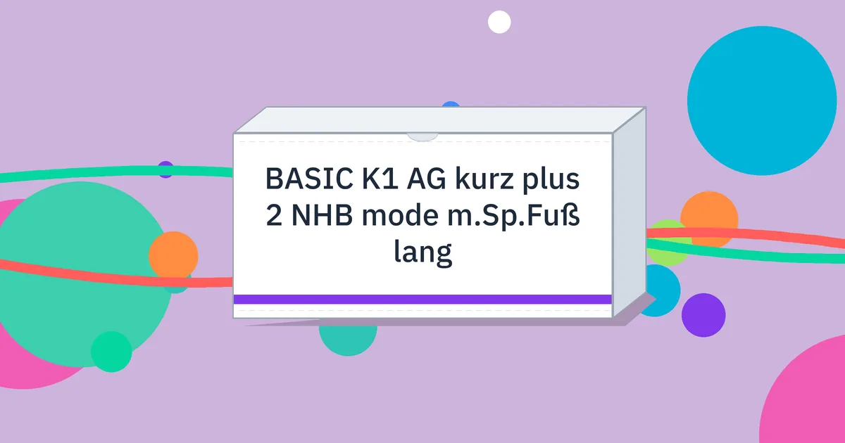 Symbolbild: Packung mit der Aufschrift BASIC K1 AG kurz plus 2 NHB mode m.Sp.Fuß lang (PZN 20260312) – Verfügbarkeit und Bezug in Apotheken in Frankfurt am Main