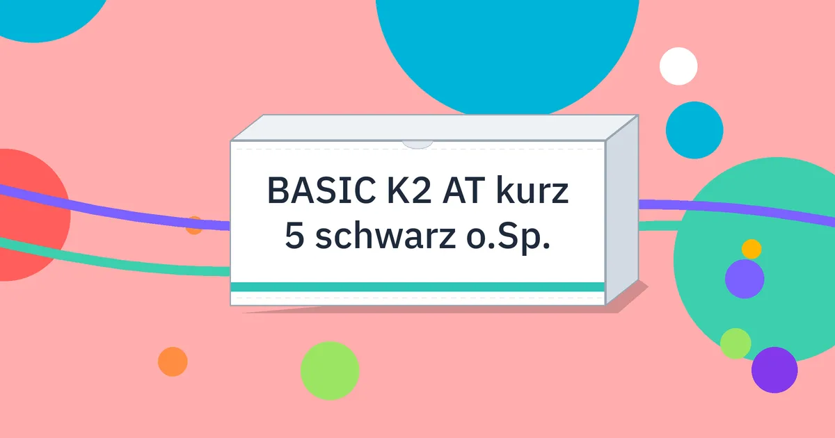 Symbolbild: Packung mit der Aufschrift BASIC K2 AT kurz 5 schwarz o.Sp. (PZN 20269572) – Verfügbarkeit und Bezug in Apotheken in Frankfurt am Main