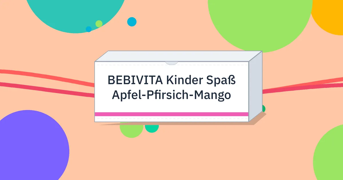 Symbolbild: Packung mit der Aufschrift BEBIVITA Kinder Spaß Apfel-Pfirsich-Mango (PZN 09107604) – Verfügbarkeit und Bezug in Apotheken in Frankfurt am Main