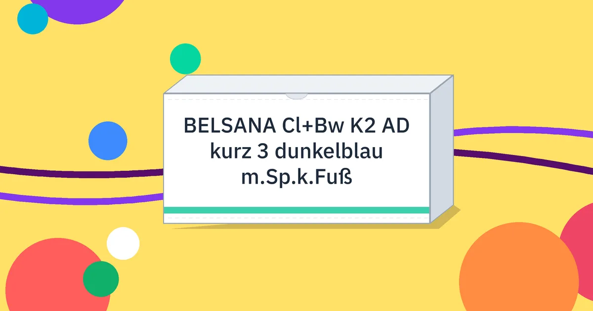 Symbolbild: Packung mit der Aufschrift BELSANA Cl+Bw K2 AD kurz 3 dunkelblau m.Sp.k.Fuß (PZN 15626521) – Verfügbarkeit und Bezug in Apotheken in Frankfurt am Main