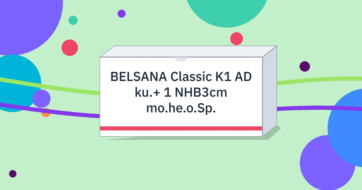 Symbolbild: Packung mit der Aufschrift BELSANA Classic K1 AD ku.+ 1 NHB3cm mo.he.o.Sp. (PZN 19254306) – Verfügbarkeit und Bezug in Apotheken in Frankfurt am Main