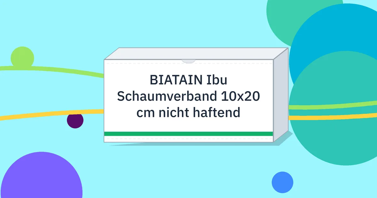 Symbolbild: Packung mit der Aufschrift BIATAIN Ibu Schaumverband 10x20 cm nicht haftend (PZN 14331597) – Verfügbarkeit und Bezug in Apotheken in Frankfurt am Main