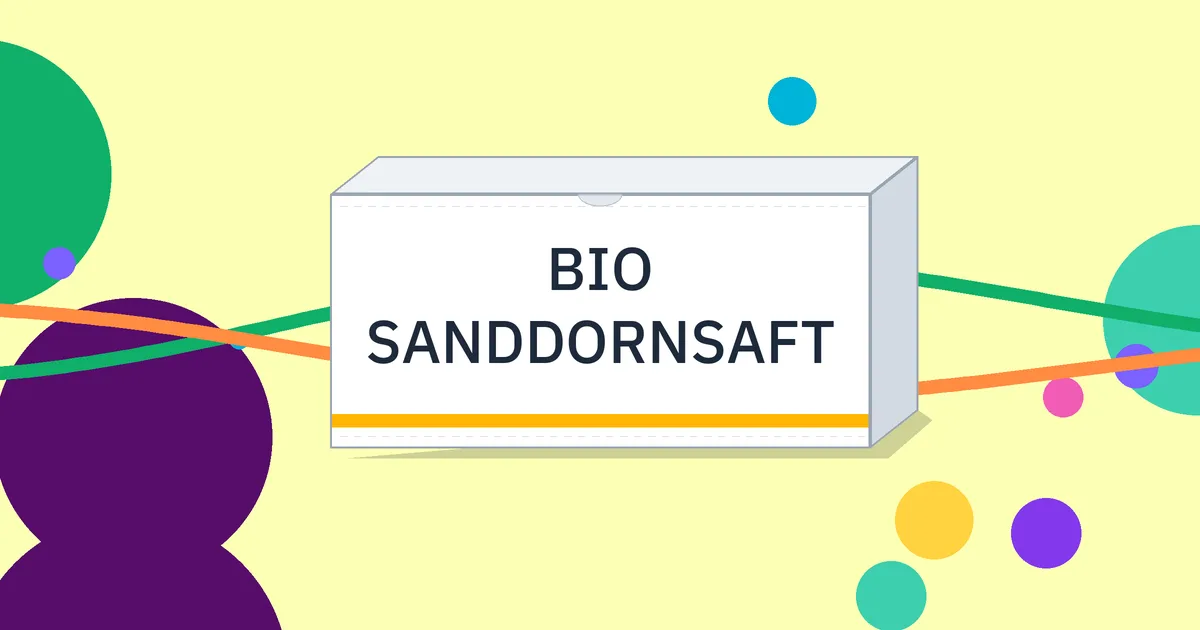 Symbolbild: Packung mit der Aufschrift BIO SANDDORNSAFT (PZN 09280857) – Verfügbarkeit und Bezug in Apotheken in Frankfurt am Main