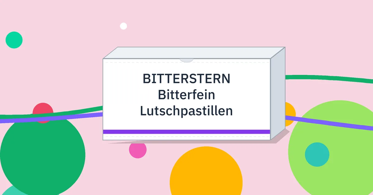 Symbolbild: Packung mit der Aufschrift BITTERSTERN Bitterfein Lutschpastillen (PZN 17505388) – Verfügbarkeit und Bezug in Apotheken in Frankfurt am Main