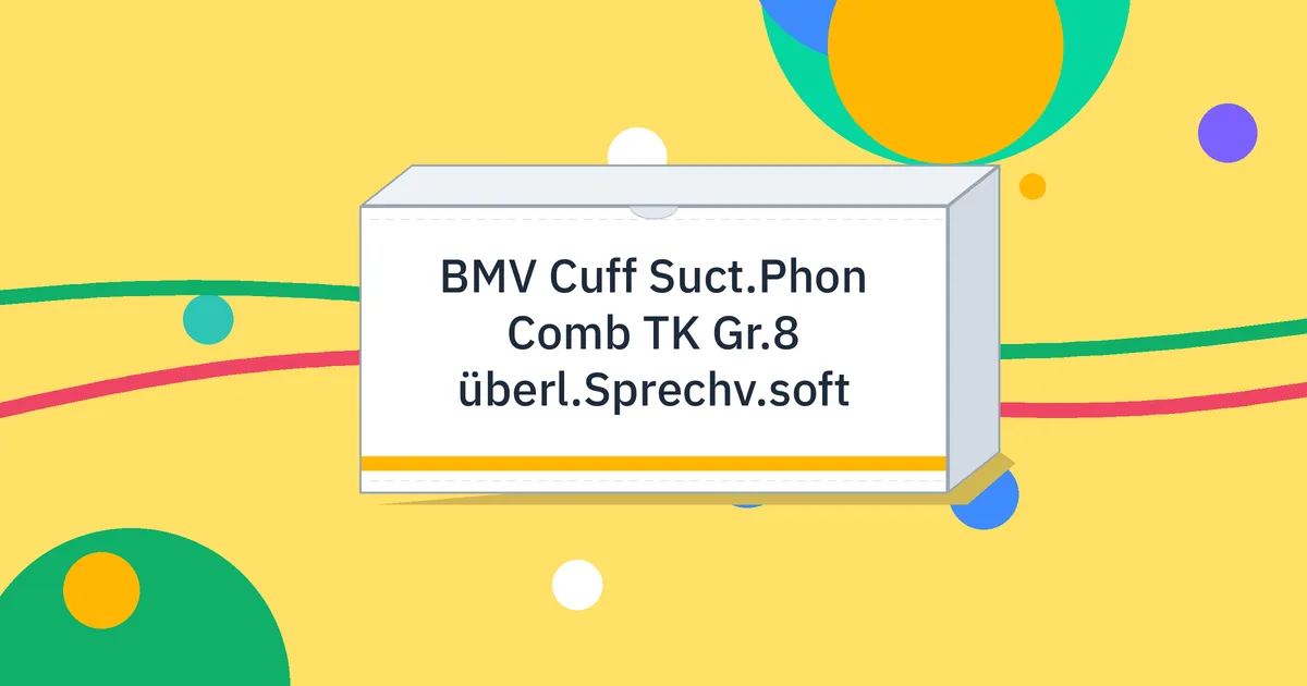 Symbolbild: Packung mit der Aufschrift BMV Cuff Suct.Phon Comb TK Gr.8 überl.Sprechv.soft (PZN 18384053) – Verfügbarkeit und Bezug in Apotheken in Frankfurt am Main