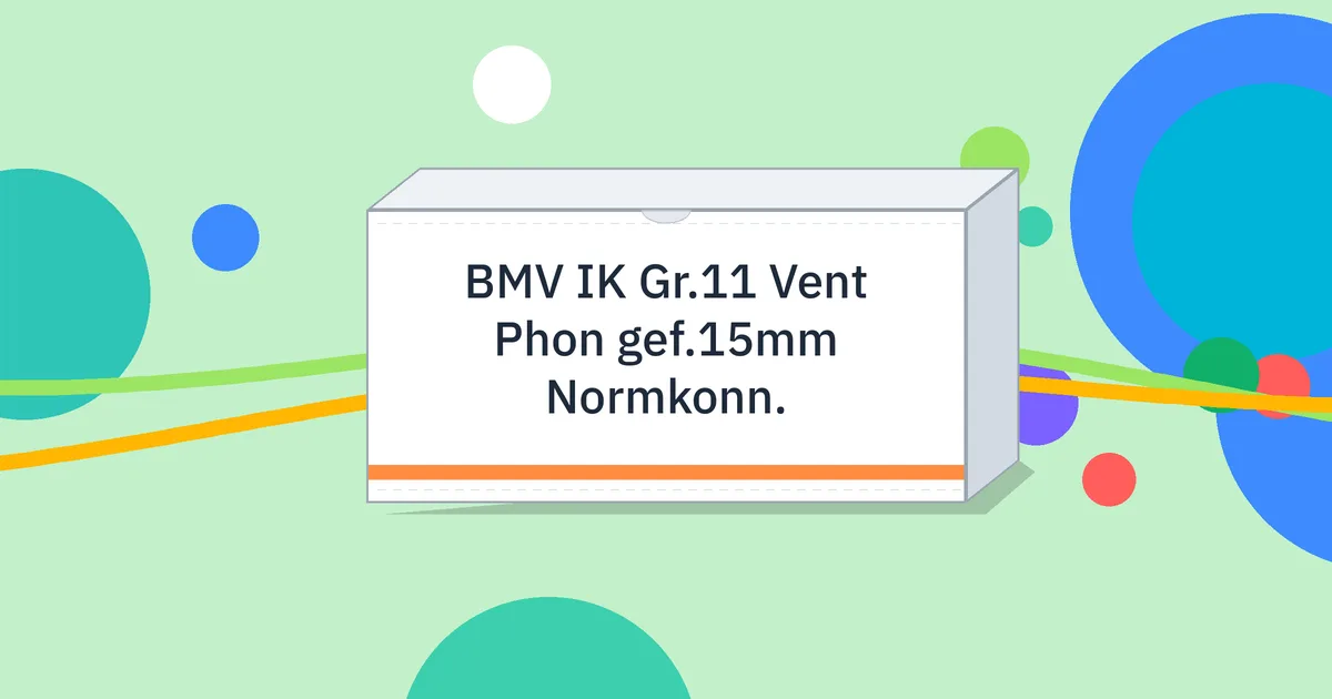 Symbolbild: Packung mit der Aufschrift BMV IK Gr.11 Vent Phon gef.15mm Normkonn. (PZN 18382002) – Verfügbarkeit und Bezug in Apotheken in Frankfurt am Main