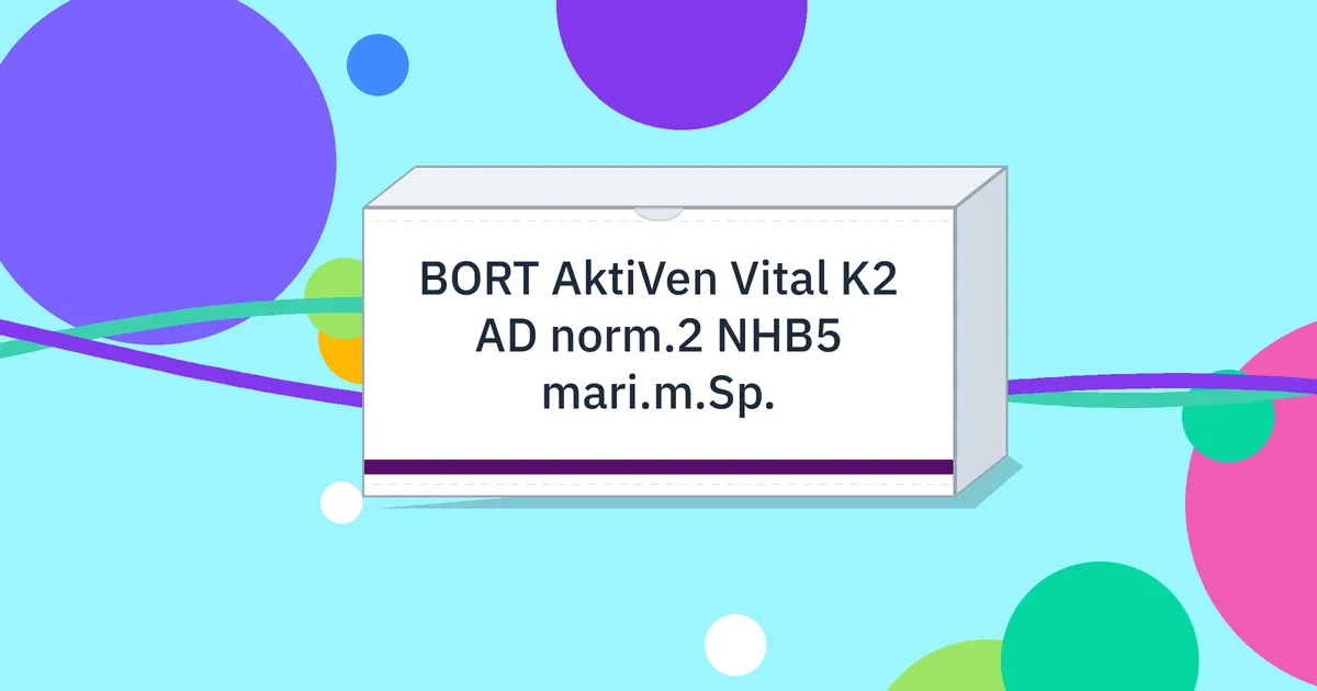 Symbolbild: Packung mit der Aufschrift BORT AktiVen Vital K2 AD norm.2 NHB5 mari.m.Sp. (PZN 17494638) – Verfügbarkeit und Bezug in Apotheken in Frankfurt am Main