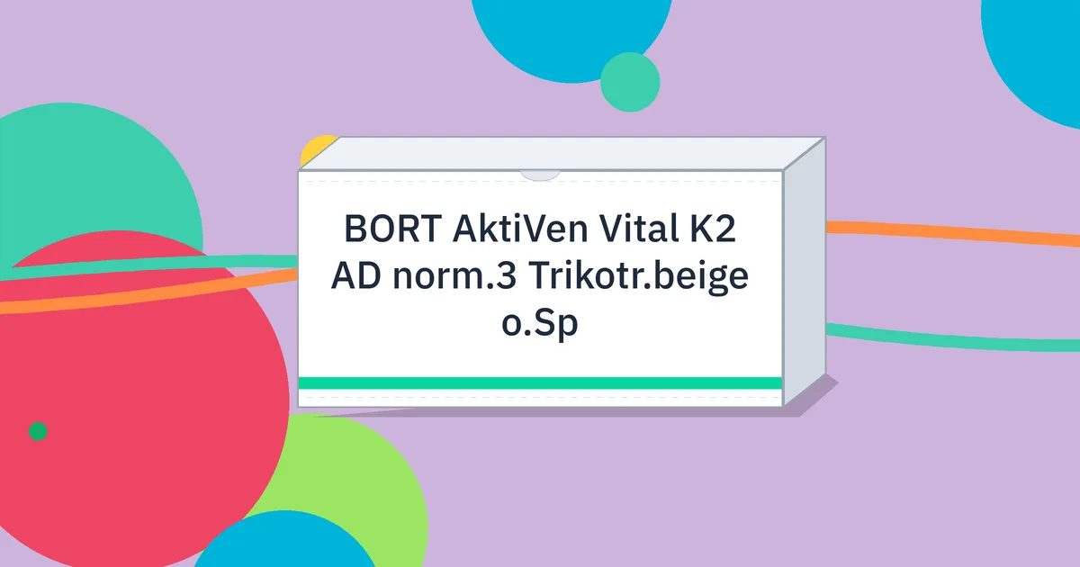 Symbolbild: Packung mit der Aufschrift BORT AktiVen Vital K2 AD norm.3 Trikotr.beige o.Sp (PZN 13726974) – Verfügbarkeit und Bezug in Apotheken in Frankfurt am Main