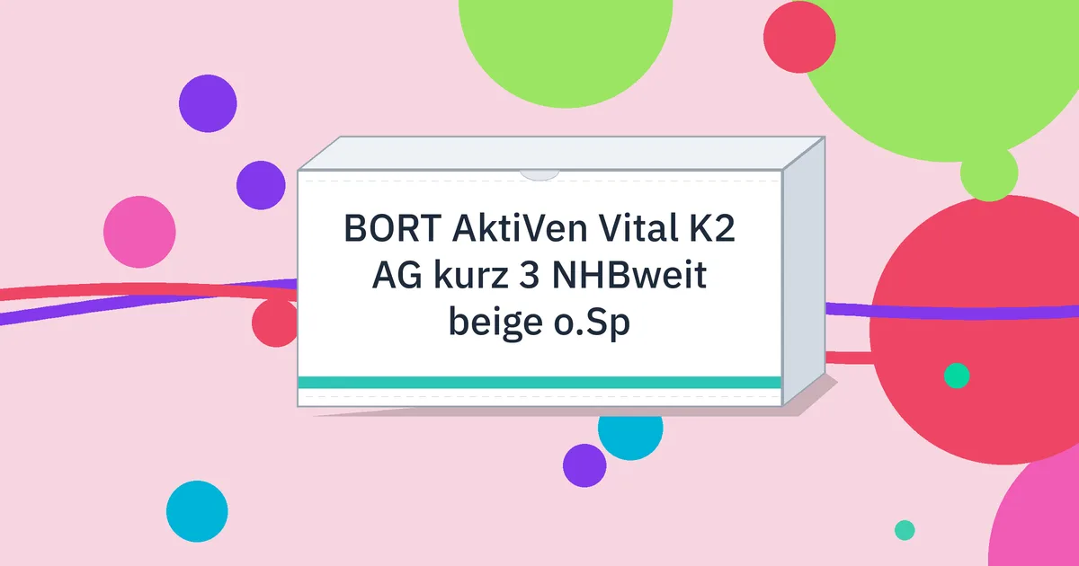 Symbolbild: Packung mit der Aufschrift BORT AktiVen Vital K2 AG kurz 3 NHBweit beige o.Sp (PZN 13731679) – Verfügbarkeit und Bezug in Apotheken in Frankfurt am Main