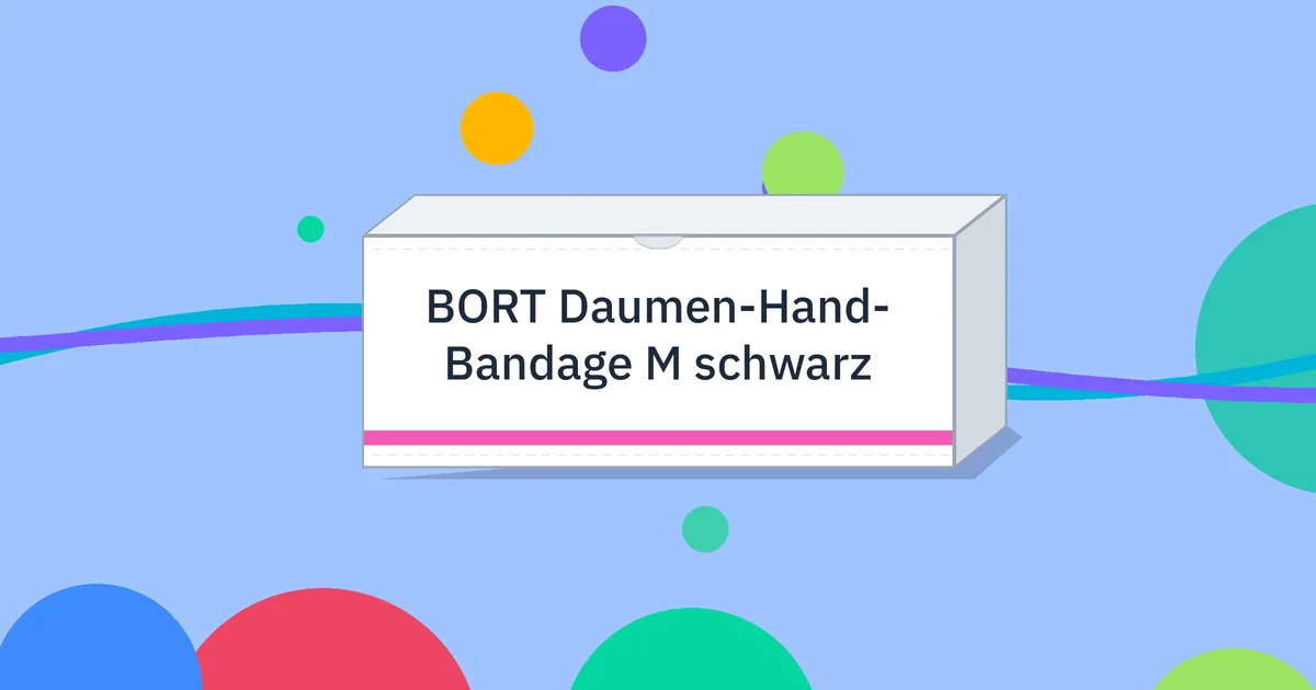Symbolbild: Packung mit der Aufschrift BORT Daumen-Hand-Bandage M schwarz (PZN 10995449) – Verfügbarkeit und Bezug in Apotheken in Frankfurt am Main