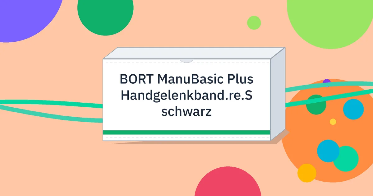Symbolbild: Packung mit der Aufschrift BORT ManuBasic Plus Handgelenkband.re.S schwarz (PZN 12573416) – Verfügbarkeit und Bezug in Apotheken in Frankfurt am Main