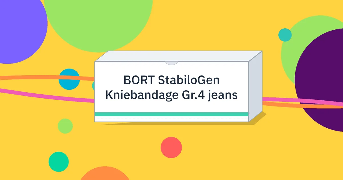 Symbolbild: Packung mit der Aufschrift BORT StabiloGen Kniebandage Gr.4 jeans (PZN 16846733) – Verfügbarkeit und Bezug in Apotheken in Frankfurt am Main
