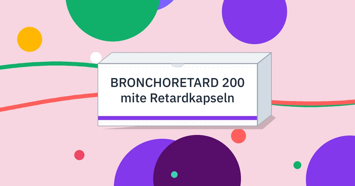 Symbolbild: Packung mit der Aufschrift BRONCHORETARD 200 mite Retardkapseln (PZN 02363882) – Verfügbarkeit und Bezug in Apotheken in Frankfurt am Main