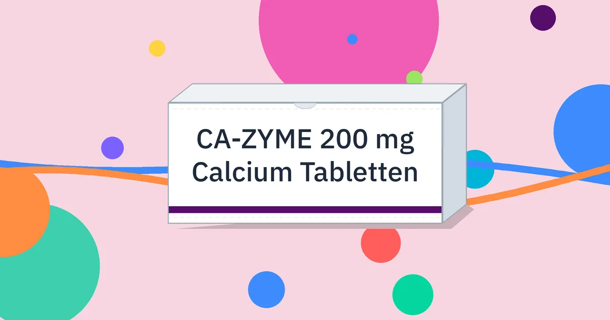 Symbolbild: Packung mit der Aufschrift CA-ZYME 200 mg Calcium Tabletten (PZN 16954569) – Verfügbarkeit und Bezug in Apotheken in Frankfurt am Main