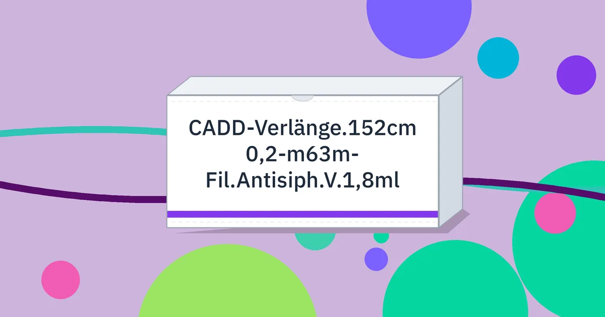 Symbolbild: Packung mit der Aufschrift CADD-Verlänge.152cm 0,2-m63m-Fil.Antisiph.V.1,8ml (PZN 19208772) – Verfügbarkeit und Bezug in Apotheken in Frankfurt am Main
