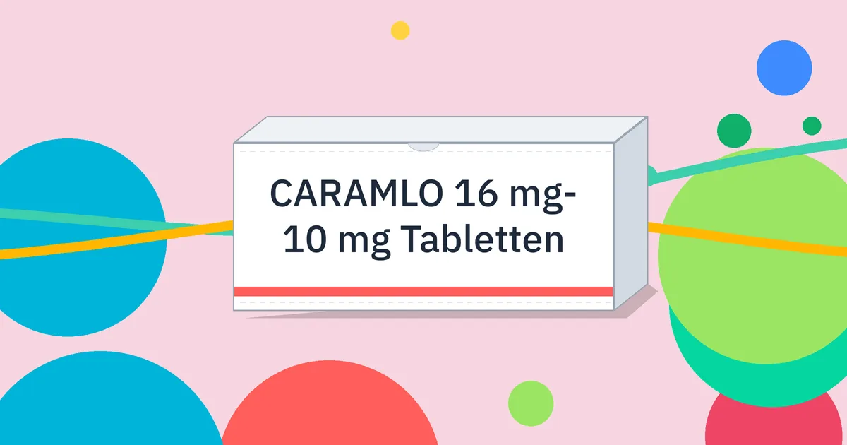 Symbolbild: Packung mit der Aufschrift CARAMLO 16 mg-10 mg Tabletten (PZN 10542038) – Verfügbarkeit und Bezug in Apotheken in Frankfurt am Main