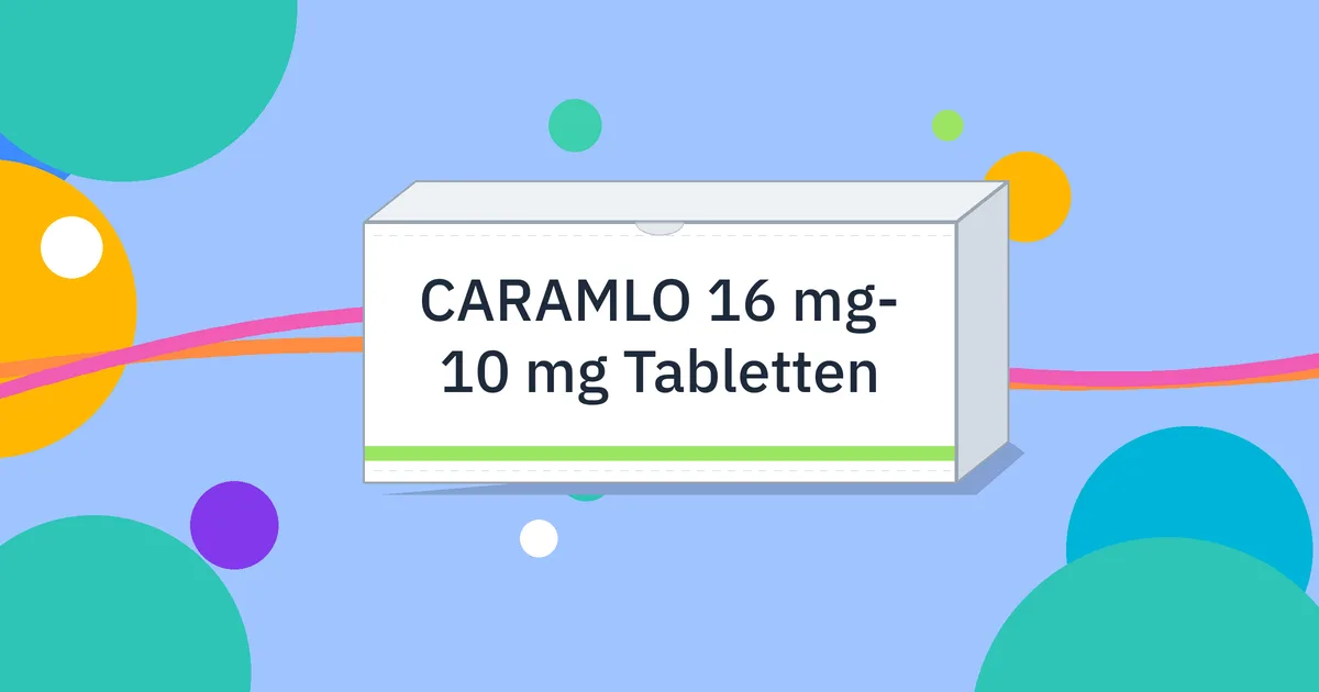 Symbolbild: Packung mit der Aufschrift CARAMLO 16 mg-10 mg Tabletten (PZN 17871704) – Verfügbarkeit und Bezug in Apotheken in Frankfurt am Main