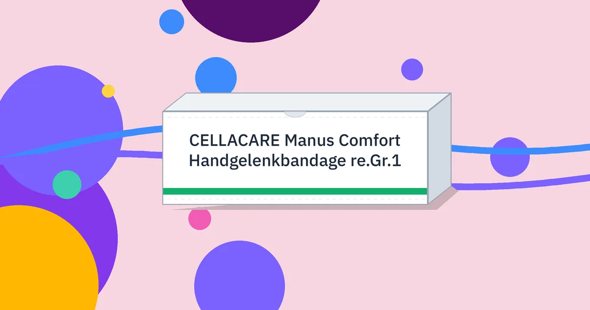 Symbolbild: Packung mit der Aufschrift CELLACARE Manus Comfort Handgelenkbandage re.Gr.1 (PZN 20550174) – Verfügbarkeit und Bezug in Apotheken in Frankfurt am Main