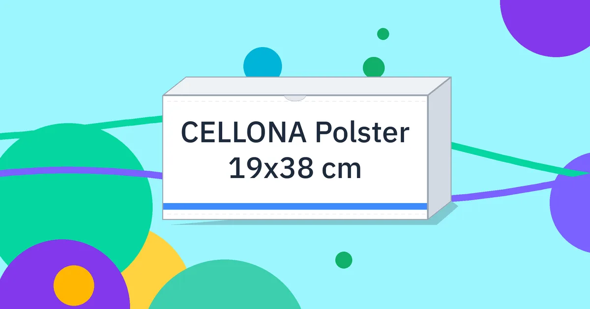 Symbolbild: Packung mit der Aufschrift CELLONA Polster 19x38 cm (PZN 18769215) – Verfügbarkeit und Bezug in Apotheken in Frankfurt am Main