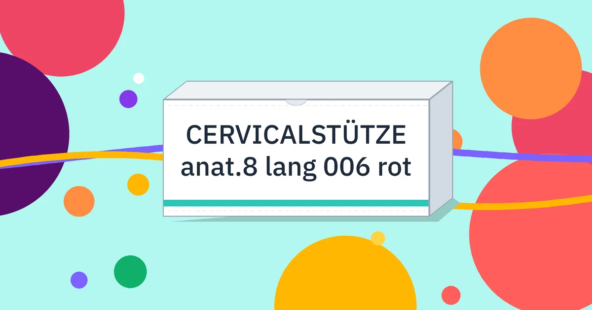 Symbolbild: Packung mit der Aufschrift CERVICALSTÜTZE anat.8 lang 006 rot (PZN 08895574) – Verfügbarkeit und Bezug in Apotheken in Frankfurt am Main