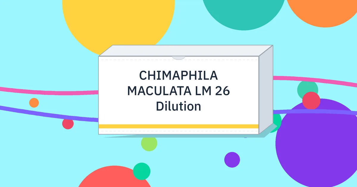 Symbolbild: Packung mit der Aufschrift CHIMAPHILA MACULATA LM 26 Dilution (PZN 13441958) – Verfügbarkeit und Bezug in Apotheken in Frankfurt am Main