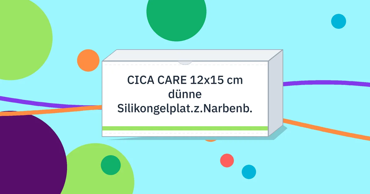 Symbolbild: Packung mit der Aufschrift CICA CARE 12x15 cm dünne Silikongelplat.z.Narbenb. (PZN 01318945) – Verfügbarkeit und Bezug in Apotheken in Frankfurt am Main