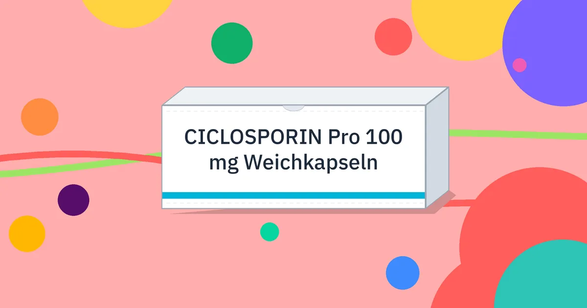 Symbolbild: Packung mit der Aufschrift CICLOSPORIN Pro 100 mg Weichkapseln (PZN 16223104) – Verfügbarkeit und Bezug in Apotheken in Frankfurt am Main