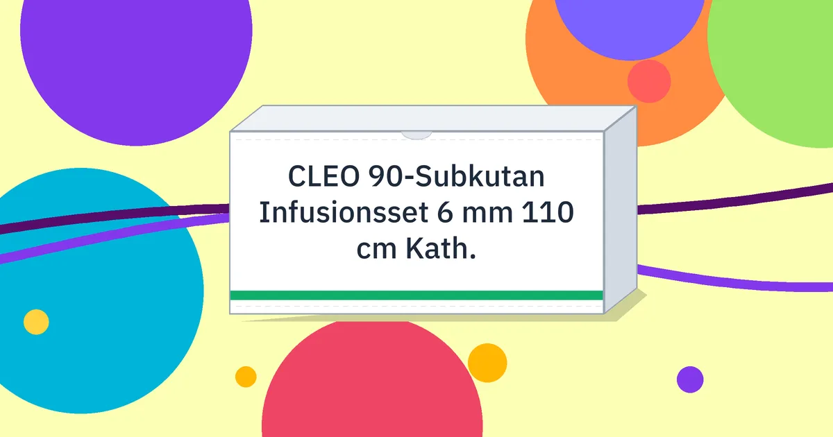Symbolbild: Packung mit der Aufschrift CLEO 90-Subkutan Infusionsset 6 mm 110 cm Kath. (PZN 11019037) – Verfügbarkeit und Bezug in Apotheken in Frankfurt am Main