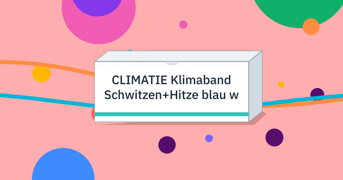 Symbolbild: Packung mit der Aufschrift CLIMATIE Klimaband Schwitzen+Hitze blau w (PZN 14293543) – Verfügbarkeit und Bezug in Apotheken in Frankfurt am Main