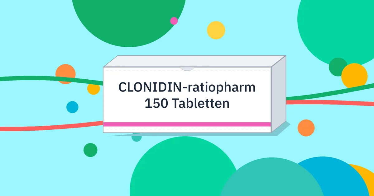 Symbolbild: Packung mit der Aufschrift CLONIDIN-ratiopharm 150 Tabletten (PZN 09722746) – Verfügbarkeit und Bezug in Apotheken in Frankfurt am Main