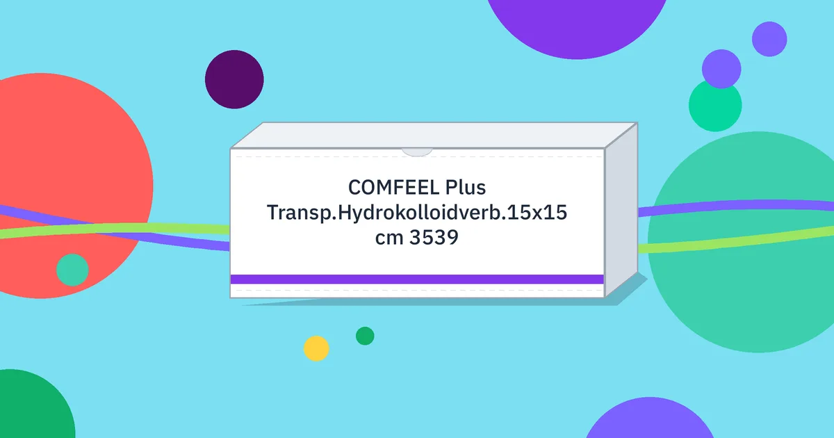 Symbolbild: Packung mit der Aufschrift COMFEEL Plus Transp.Hydrokolloidverb.15x15 cm 3539 (PZN 01298183) – Verfügbarkeit und Bezug in Apotheken in Frankfurt am Main