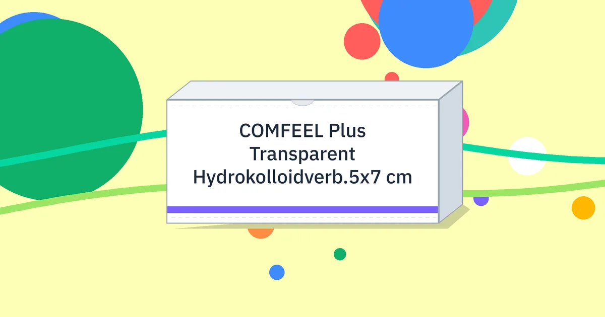 Symbolbild: Packung mit der Aufschrift COMFEEL Plus Transparent Hydrokolloidverb.5x7 cm (PZN 13898356) – Verfügbarkeit und Bezug in Apotheken in Frankfurt am Main