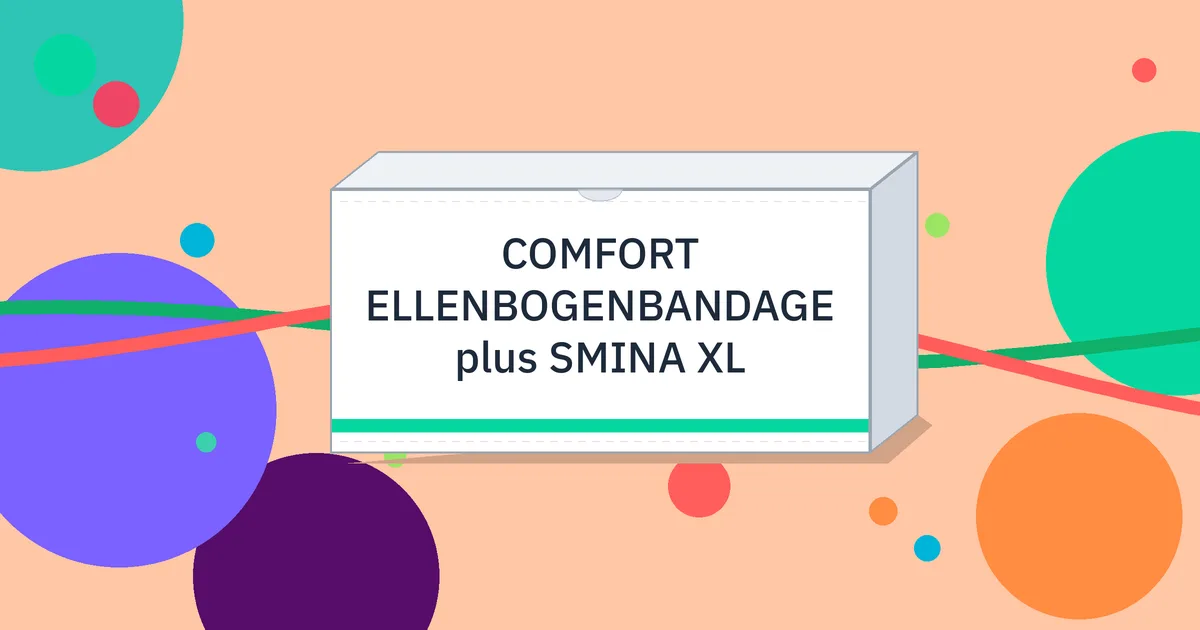 Symbolbild: Packung mit der Aufschrift COMFORT ELLENBOGENBANDAGE plus SMINA XL (PZN 20163201) – Verfügbarkeit und Bezug in Apotheken in Frankfurt am Main