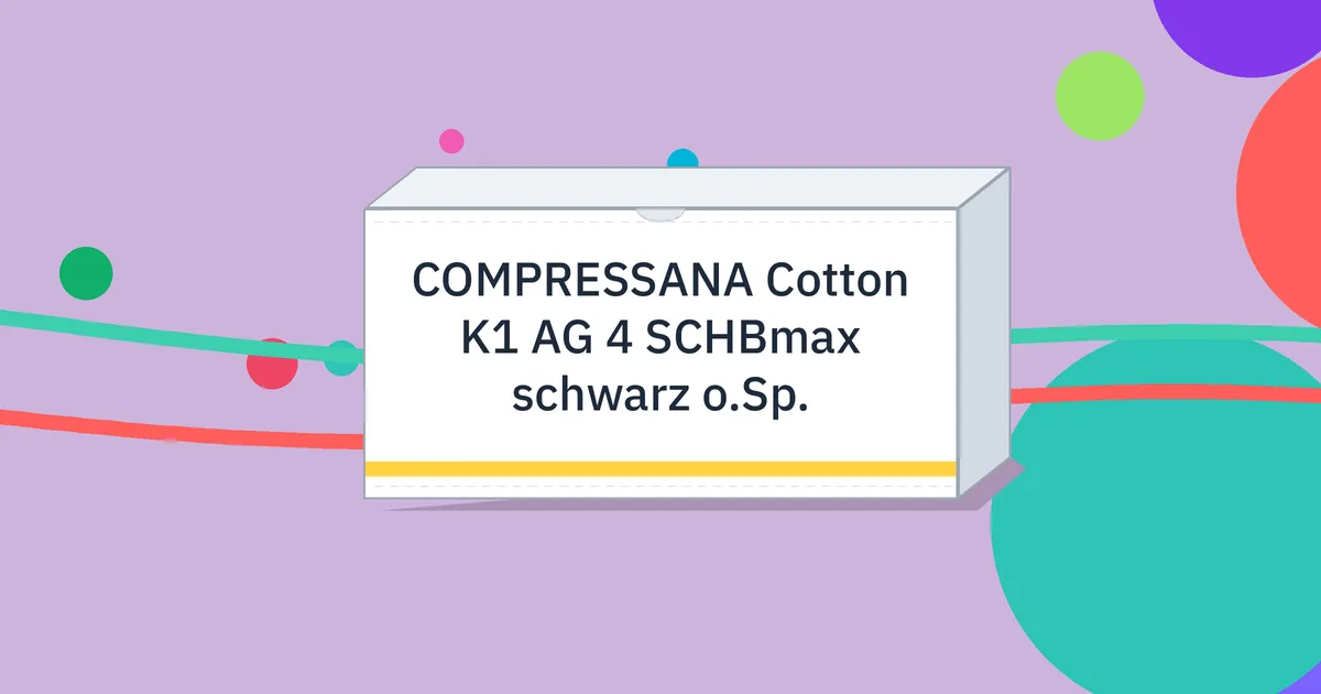 Symbolbild: Packung mit der Aufschrift COMPRESSANA Cotton K1 AG 4 SCHBmax schwarz o.Sp. (PZN 16959779) – Verfügbarkeit und Bezug in Apotheken in Frankfurt am Main