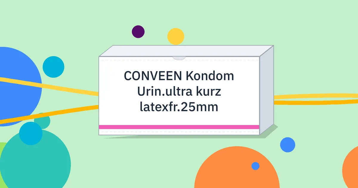 Symbolbild: Packung mit der Aufschrift CONVEEN Kondom Urin.ultra kurz latexfr.25mm (PZN 01247257) – Verfügbarkeit und Bezug in Apotheken in Frankfurt am Main