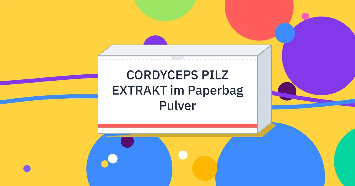Symbolbild: Packung mit der Aufschrift CORDYCEPS PILZ EXTRAKT im Paperbag Pulver (PZN 11071598) – Verfügbarkeit und Bezug in Apotheken in Frankfurt am Main