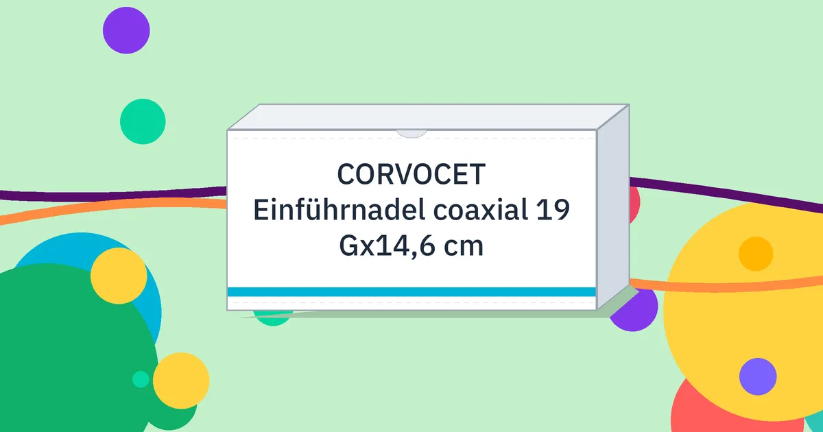 Symbolbild: Packung mit der Aufschrift CORVOCET Einführnadel coaxial 19 Gx14,6 cm (PZN 18764318) – Verfügbarkeit und Bezug in Apotheken in Frankfurt am Main