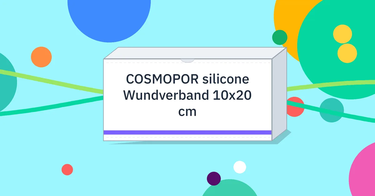 Symbolbild: Packung mit der Aufschrift COSMOPOR silicone Wundverband 10x20 cm (PZN 17417738) – Verfügbarkeit und Bezug in Apotheken in Frankfurt am Main