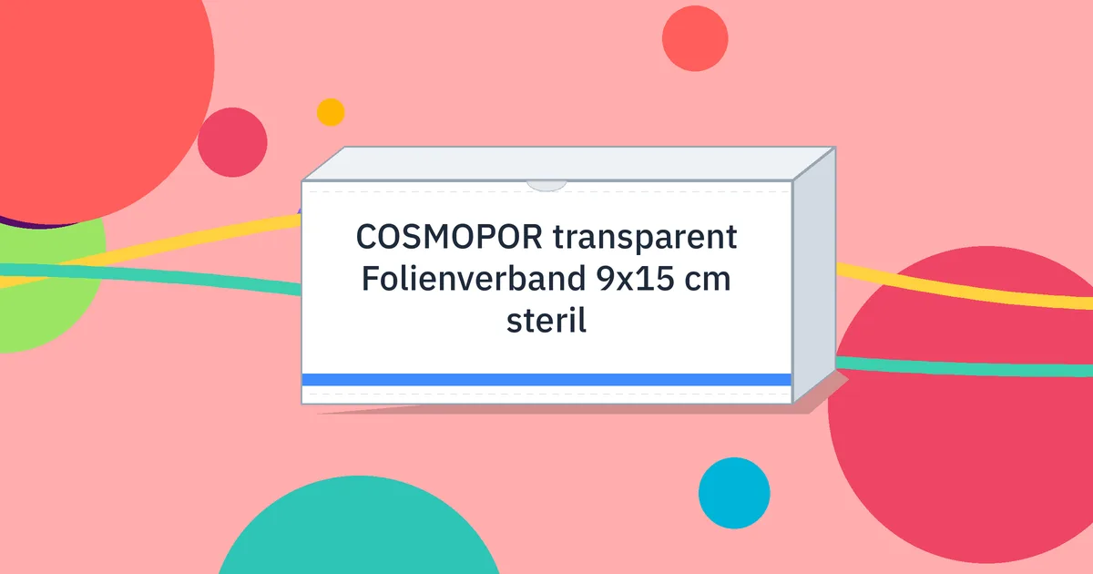 Symbolbild: Packung mit der Aufschrift COSMOPOR transparent Folienverband 9x15 cm steril (PZN 19452532) – Verfügbarkeit und Bezug in Apotheken in Frankfurt am Main