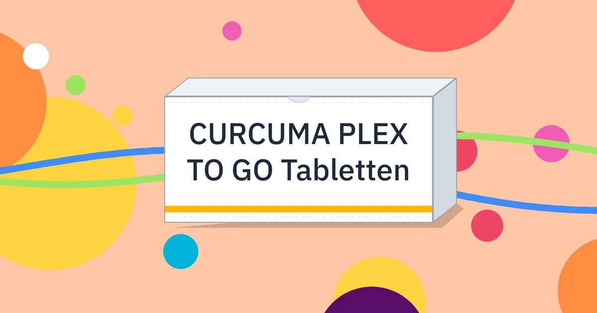 Symbolbild: Packung mit der Aufschrift CURCUMA PLEX TO GO Tabletten (PZN 20328464) – Verfügbarkeit und Bezug in Apotheken in Frankfurt am Main