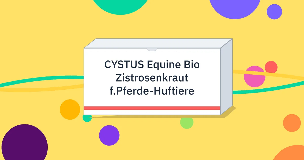 Symbolbild: Packung mit der Aufschrift CYSTUS Equine Bio Zistrosenkraut f.Pferde-Huftiere (PZN 20273065) – Verfügbarkeit und Bezug in Apotheken in Frankfurt am Main