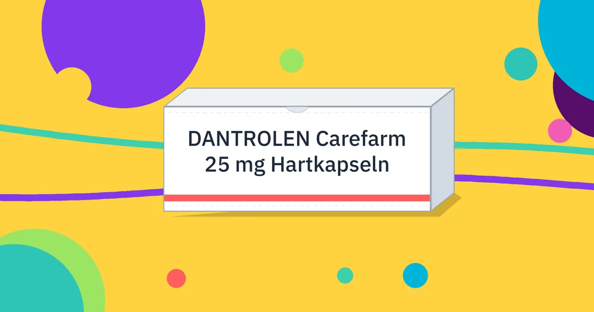 Symbolbild: Packung mit der Aufschrift DANTROLEN Carefarm 25 mg Hartkapseln (PZN 20348432) – Verfügbarkeit und Bezug in Apotheken in Frankfurt am Main