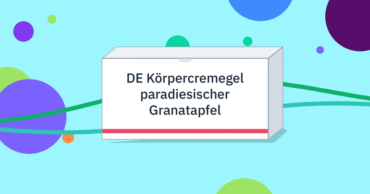 Symbolbild: Packung mit der Aufschrift DE Körpercremegel paradiesischer Granatapfel (PZN 16785411) – Verfügbarkeit und Bezug in Apotheken in Frankfurt am Main